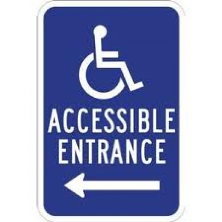 Handicap Accessible Entrance with Left Arrow Sign